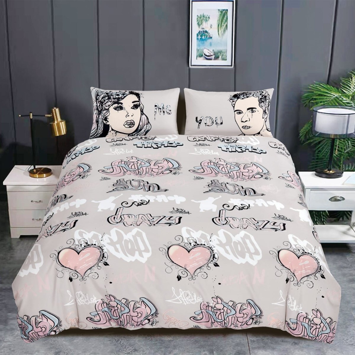 מצעים למיטה זוגית 160/200 דגם גרפיטי חדש - 707012