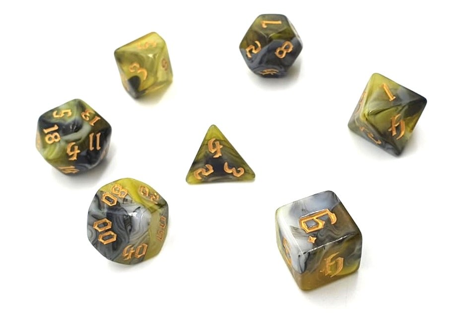 סט קוביות למשחקי תפקידים די אנד די בנרתיק דמוי עור DND Green&Grey Swirl ...